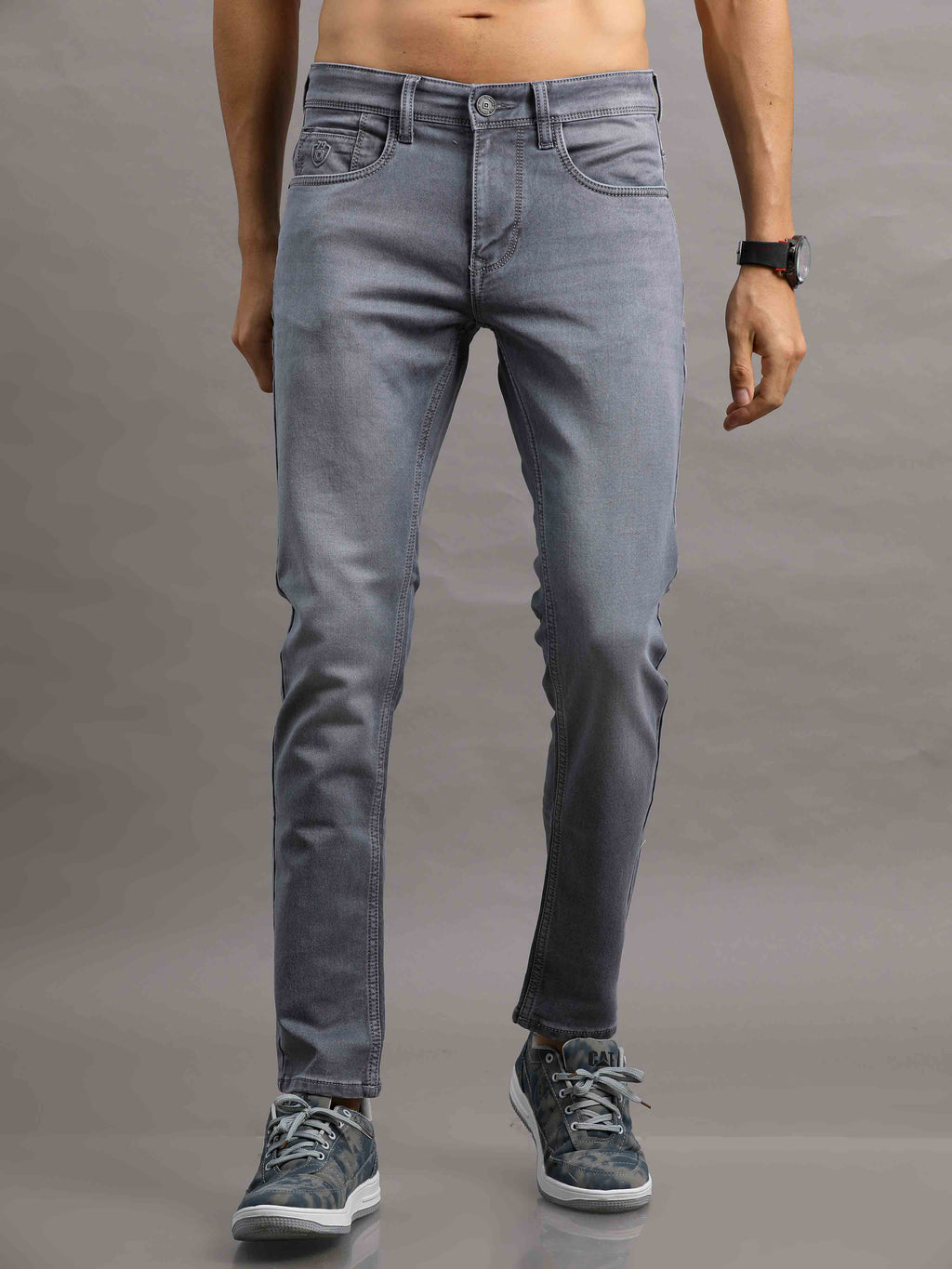 Shop Men's Grey Ankle fit Cotton Blend Denim Jeans Online - Cool Colors