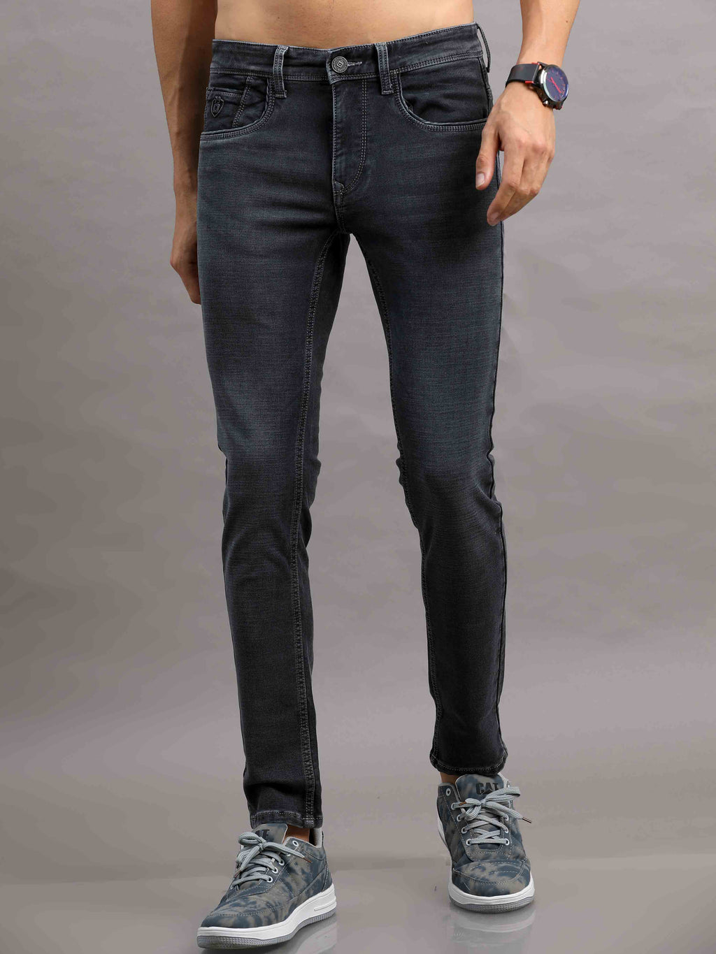 Shop Men's Black Ankle fit Cotton Denim Jeans Online