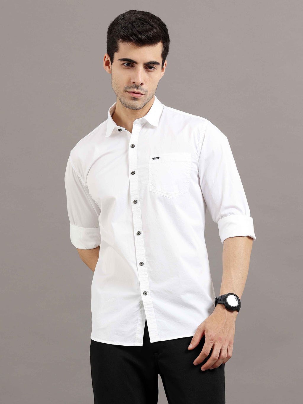 Shop Men's White Slim Fit Solid Casual Full Sleeves Shirts