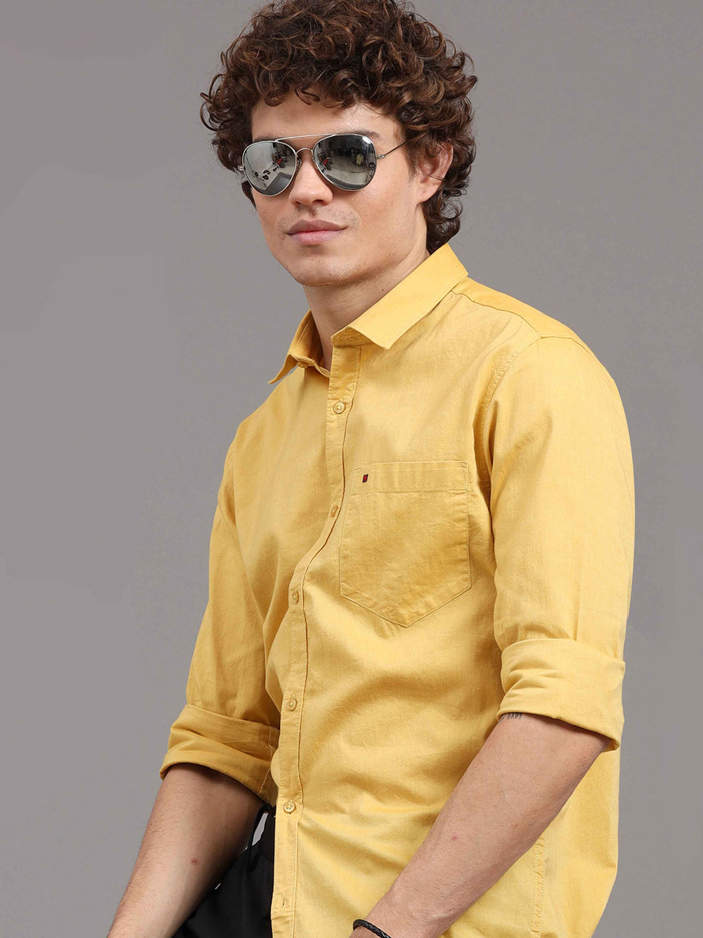 Shop Men's Yellow Slim Fit Solid Full Sleeves Casual Shirts