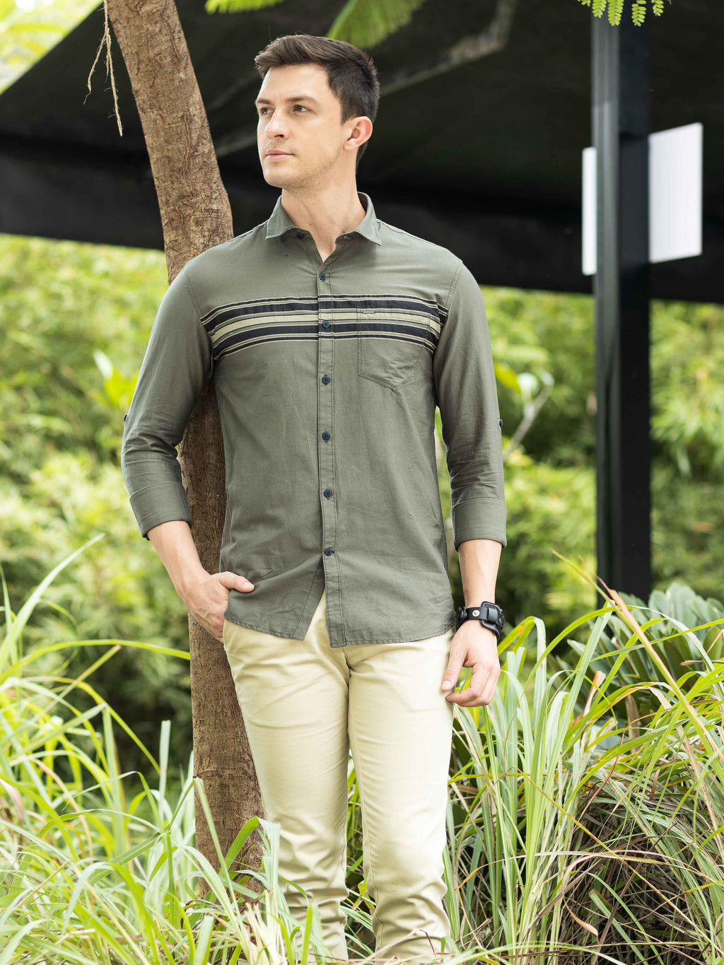 Shop Pista Green Panel Shirt Online - Cool Colors
