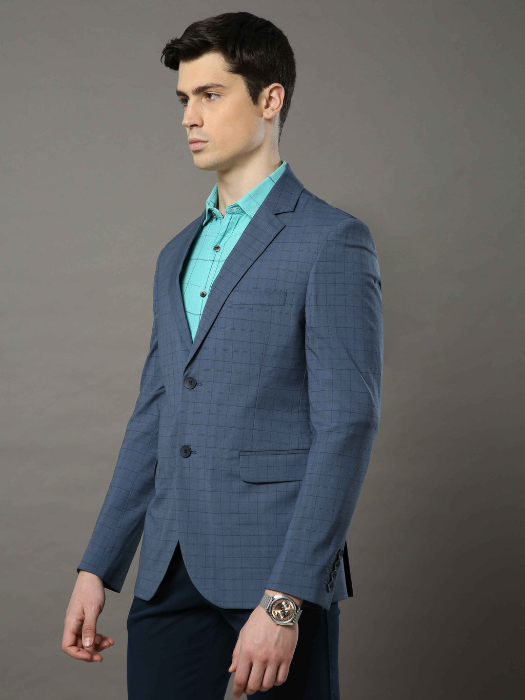 Shop Men's Grey Colors Slim Fit Checks Casual Blazer Online - Cool Colors