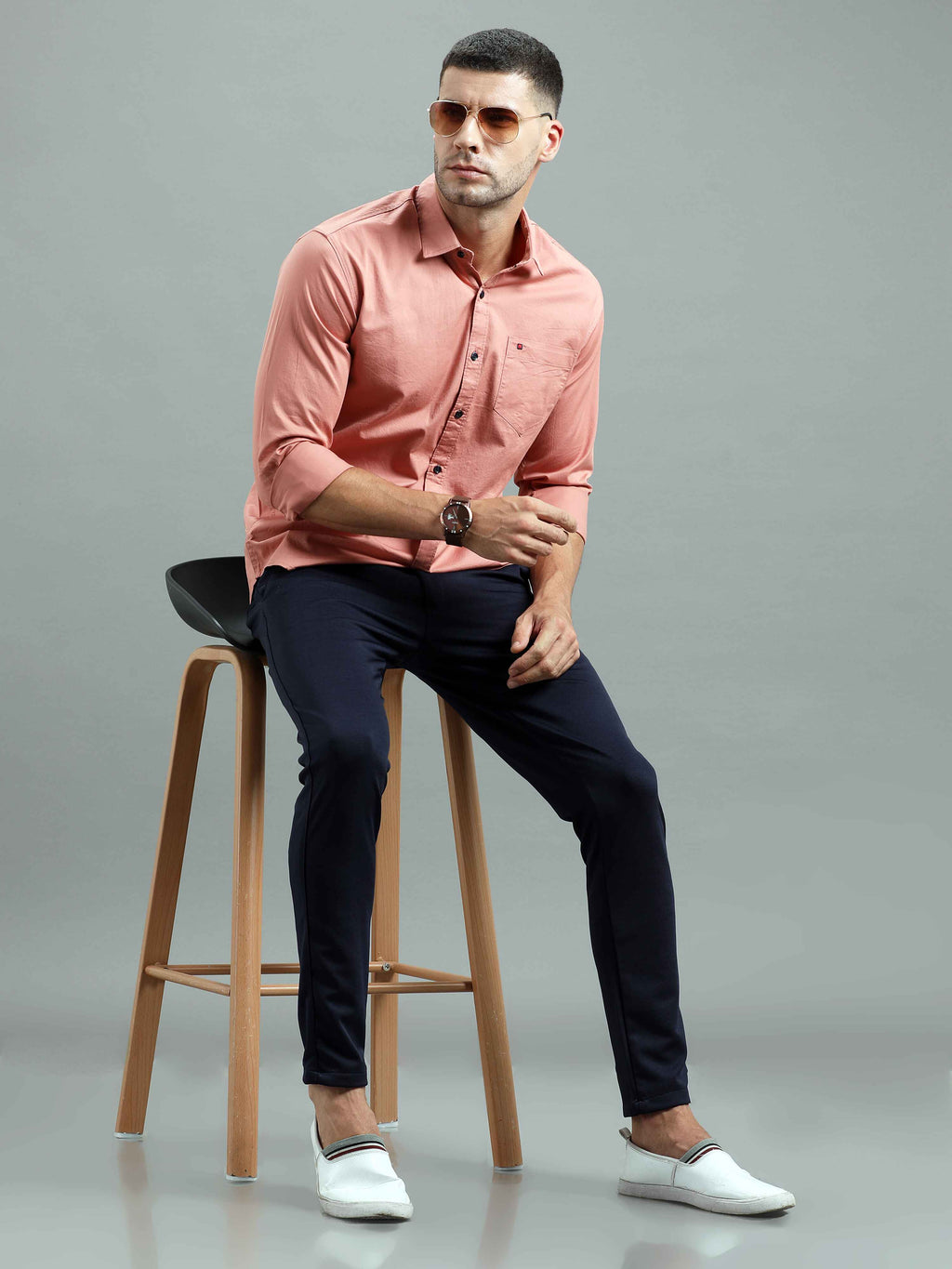 Shop Men's Light Orange Solid Casual Shirts Online